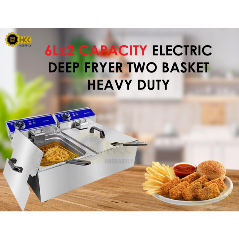 Double Deep Electric Fryer 6L x 2 Capacity Stainless Steel Frying ...