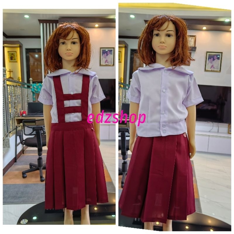 maroon skirt &blouse set school uniform | Shopee Philippines