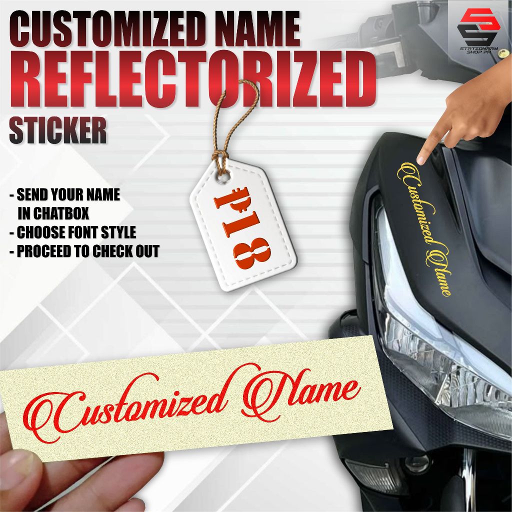 REFLECTORIZED - Customized Name Sticker for Motorcycle, etc ...