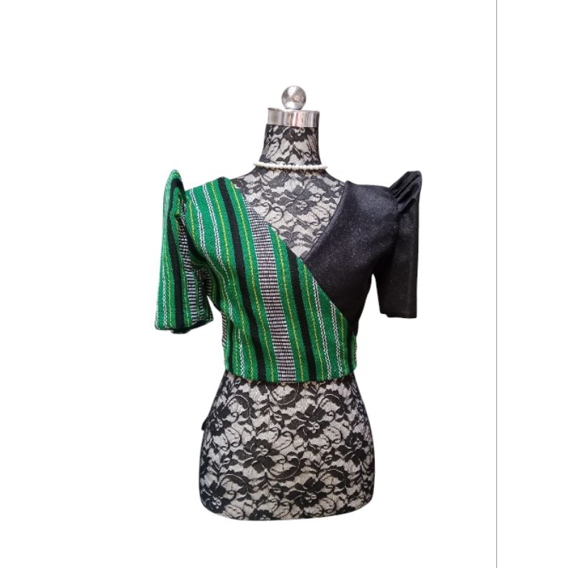 Modern Filipiniana Top | Inabel Woven and Gazar Fabric | Criss Cross ...