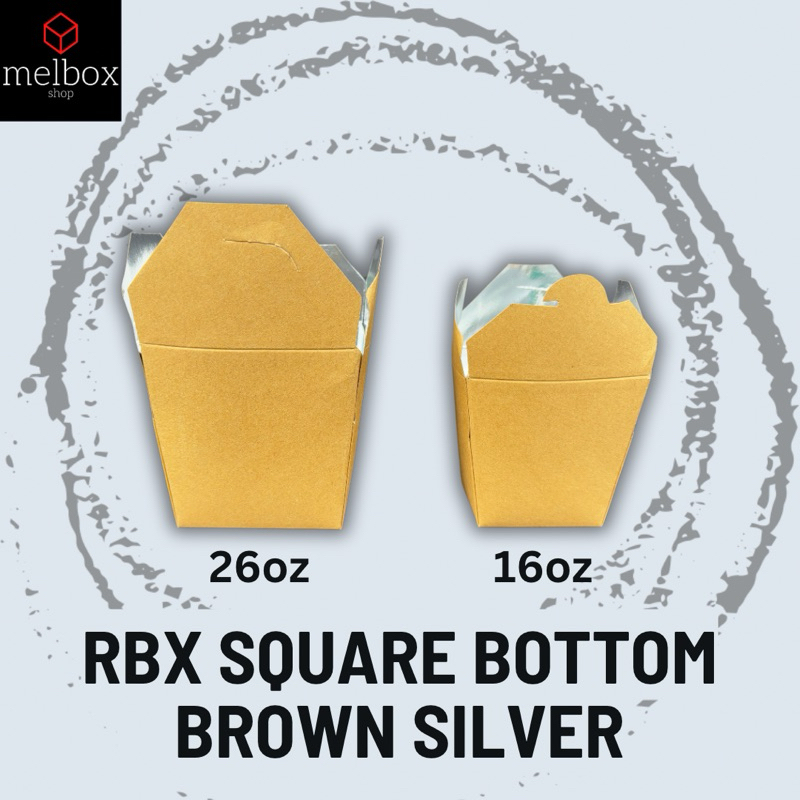 [50 pcs] RBX Brown Silver Rice in a Box Square Bottom Disposable Take ...