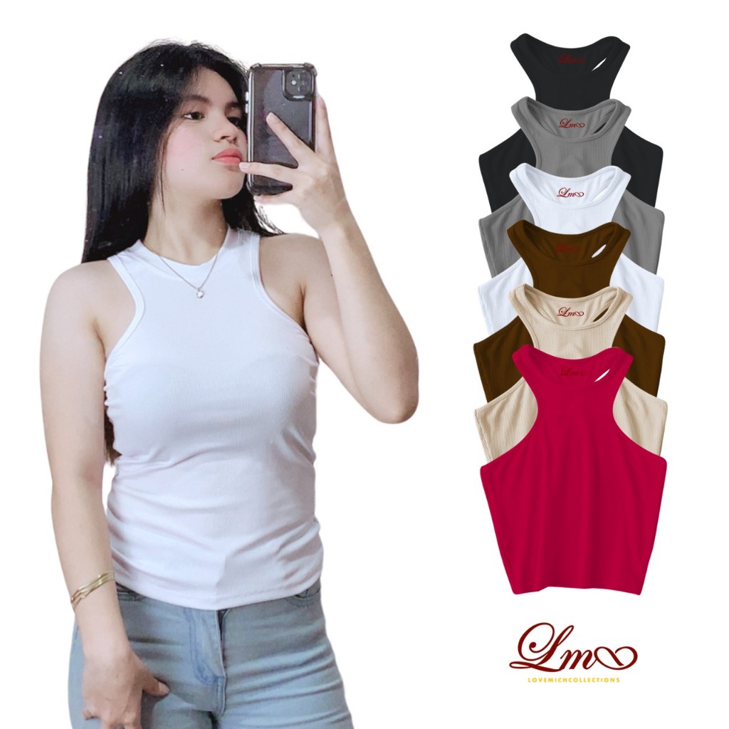 Halter Top XL 2XL Racerback Tank Top Rib Knit Top Sleeveless Sando ...