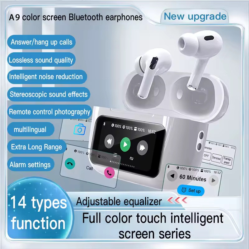 A9 Pro Wireless Bluetooth Earphones LED Screen Headphone ANC Touch ...