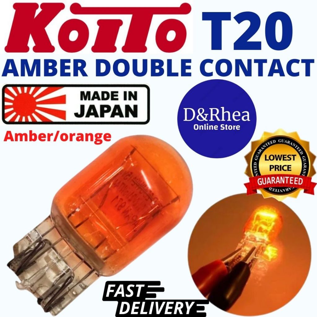 KOITO T20 BULB DOUBLE CONTACT PIN 12V 21/5W BRAKE LIGHT & TAIL LIGHT AMBER KOITO JAPAN ( 01 ...