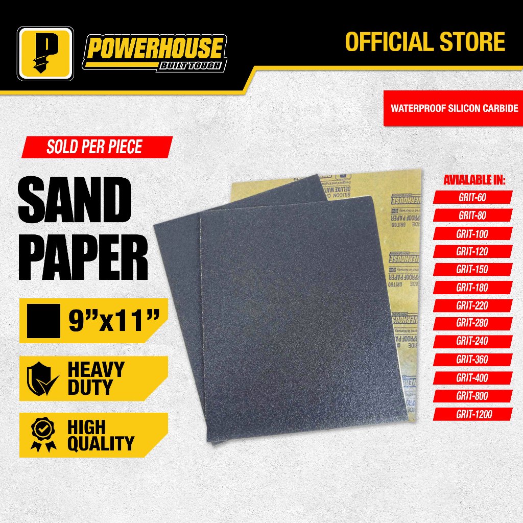 POWERHOUSE Sand Paper Water Proof Silicon Carbide 9" x 11" SOLD PER ...
