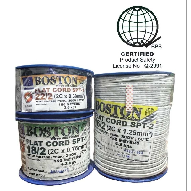 150Metes roll Boston Flat Cord Duplex Wire 2C 22/2 18/2 16/2 Electrical ...