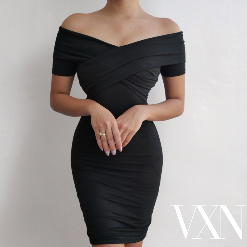 VXN -MARINA- Midi Dress Fitted Body Hugging Womenswear Basic Casual ...
