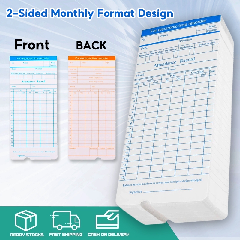 100pcs/ Pack Time Cards Timecards Monthly 2-sided for Employee ...