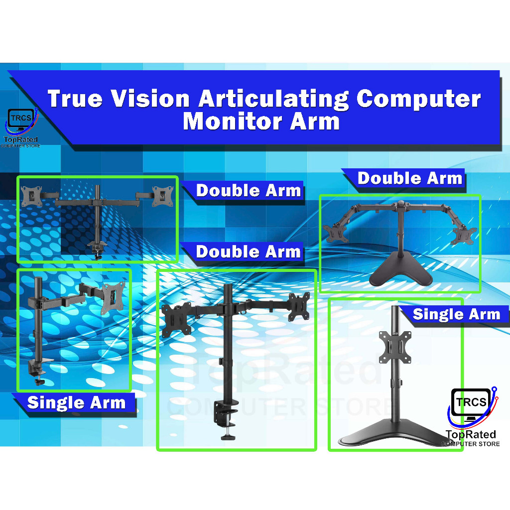 True Vision Dual / Single Articulating Computer Monitor Arm / Monitor ...