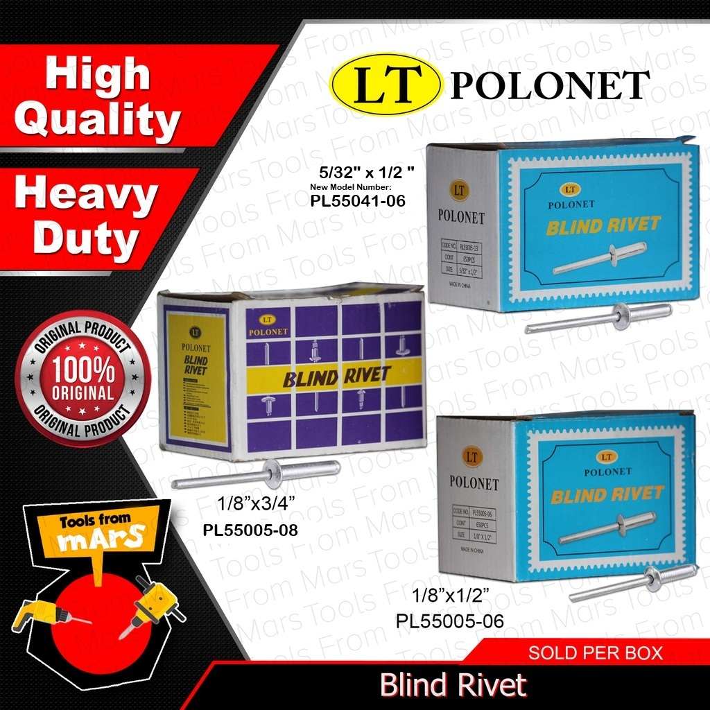 Polonet 650PCS/BOX Aluminum Blind Rivets 1/8 x 1/2 Inch , 1/8 x 3/4 ...