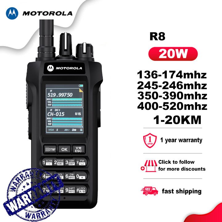 MOTOROLA R8 Walkie Talkie Long Range 20W walkie-talkie Dual Band Radio ...
