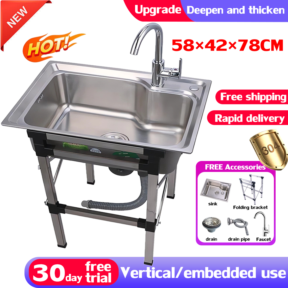 SUS 304 Stainless Steel Kitchen Sink With faucet+drain+drain pipe ...
