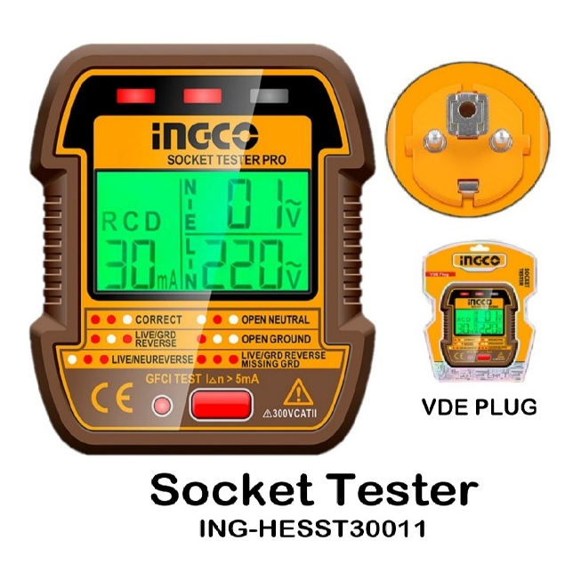 INGCO Socket Tester HESST30012/HESST30011 Used for Electrical Outlet ...