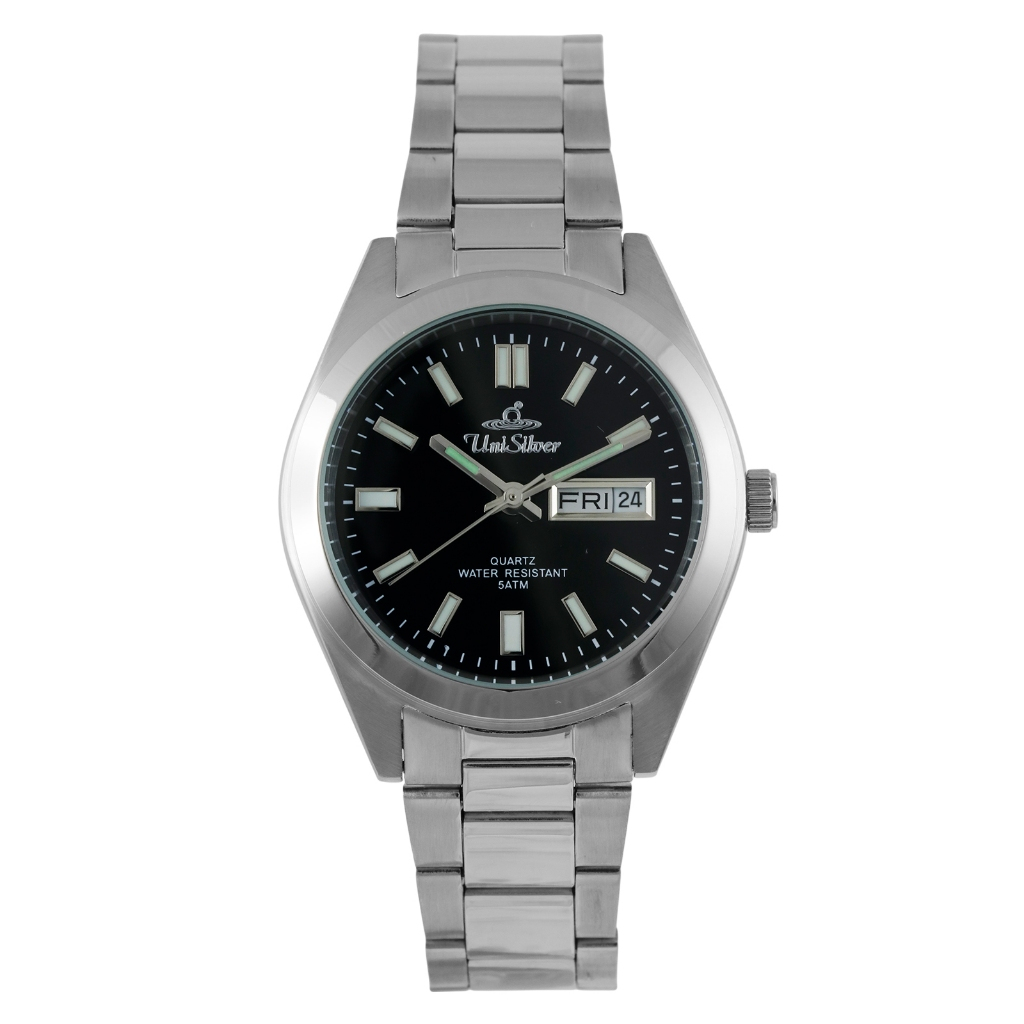 UniSilver TIME Men's Small Silver / Black Analog Stainless steel watch ...
