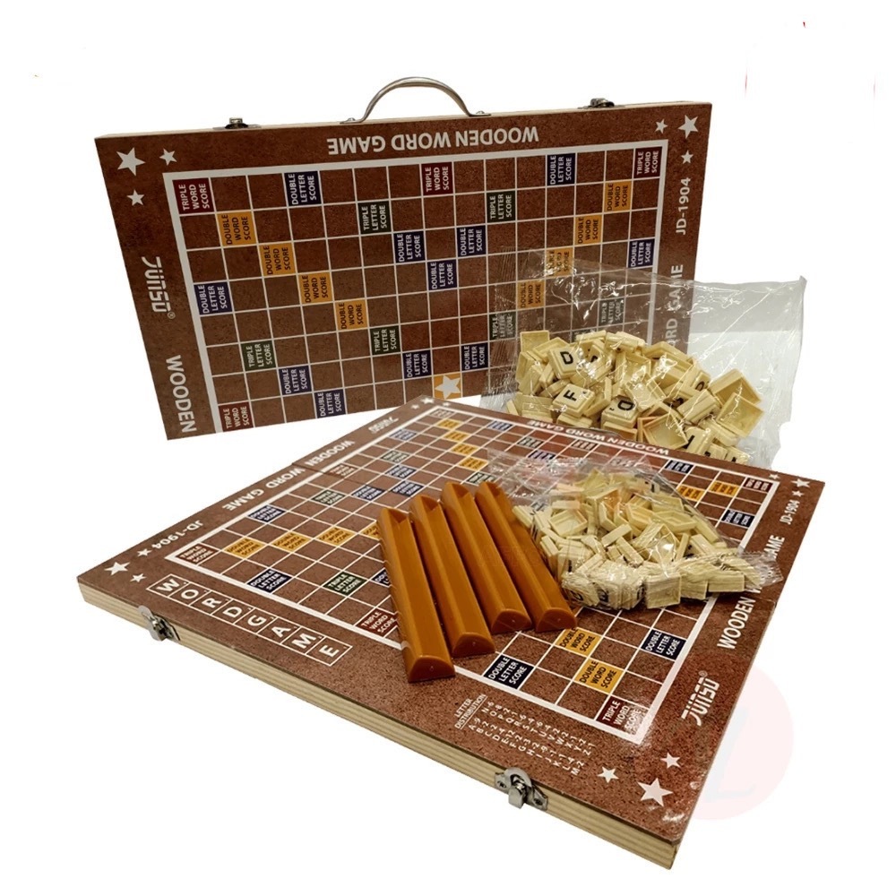 Wooden word game with plastic letters scrabble wooden version board ...