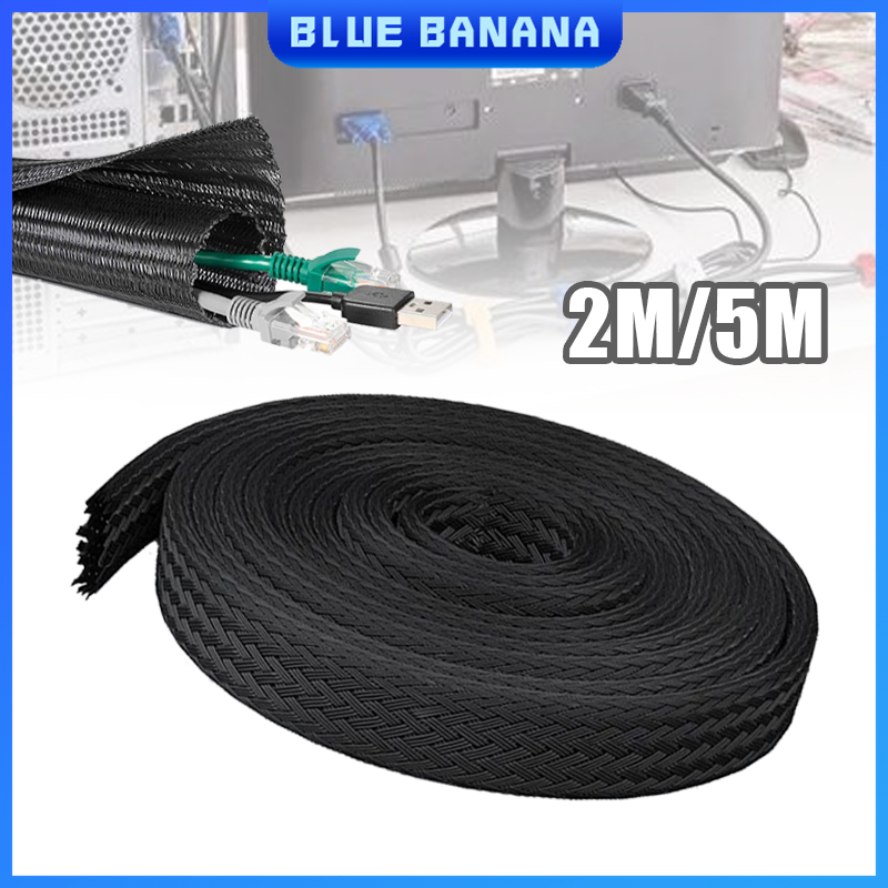 5M PET Braided Split Cable Sleeve Expandable Cable Management Sleeve ...