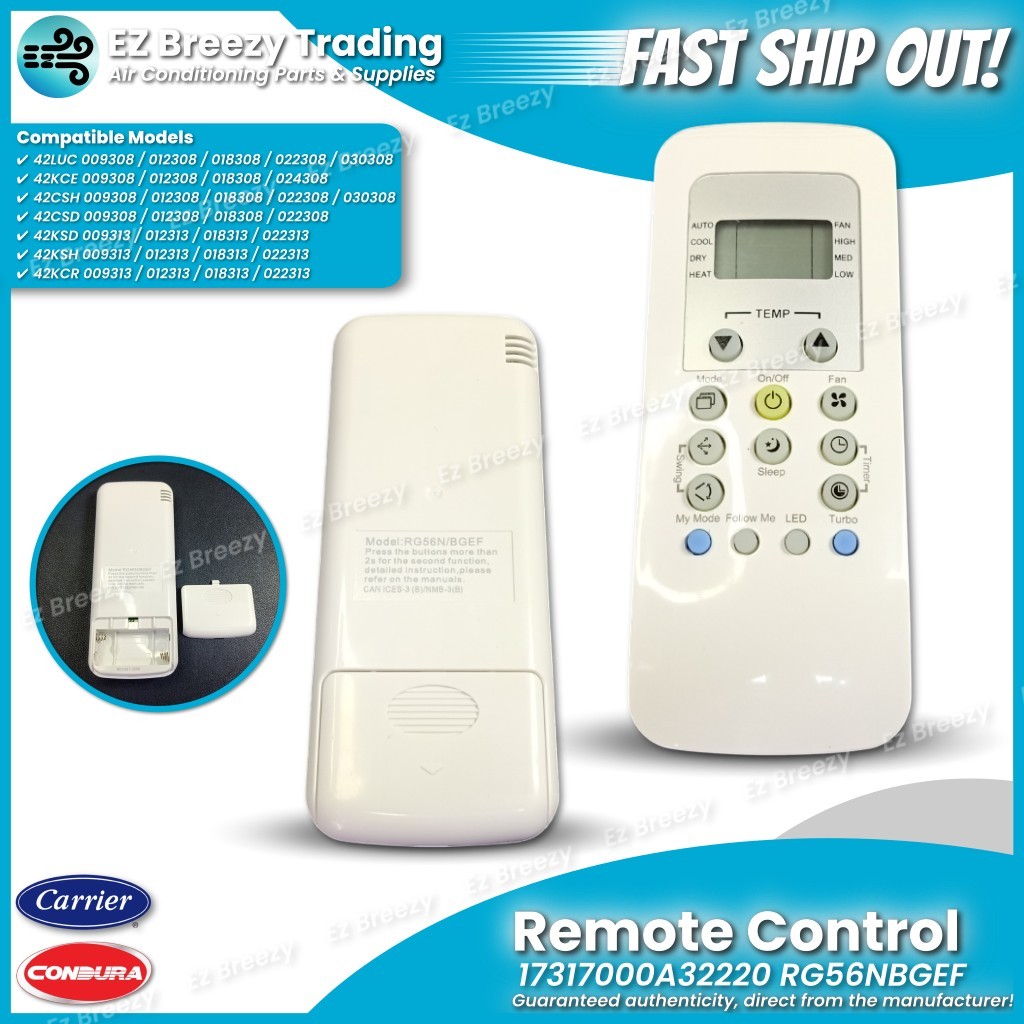Aircon A/C Remote Control 17317000A32220 RG56NBGEF | Carrier & Condura ...