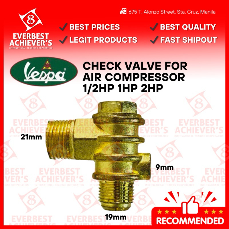 Vespa Air Compressor Check Valve for 1/2Hp | 1Hp | 2Hp (Belt Drive ...
