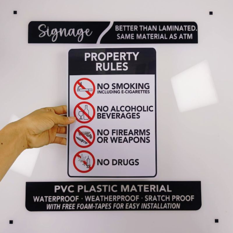 SIGNAGE - PROPERTY RULES, NO SMOKING, NO ALCOHOLIC, NO FIREARMS - PVC ...
