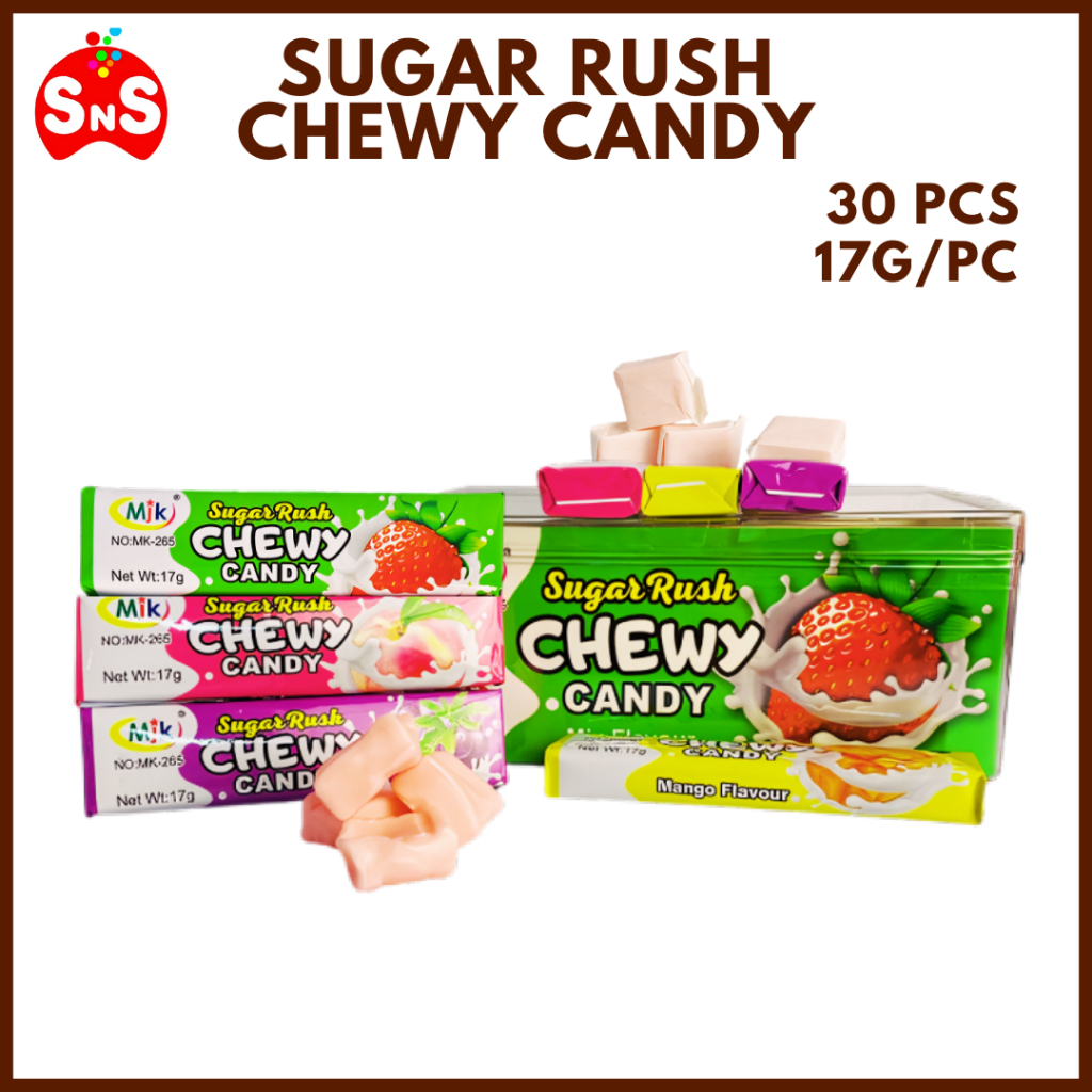 30 Pieces Sugar Rush Chewy Candy Mixed Fruity Flavor Sweet Tangy Soft ...
