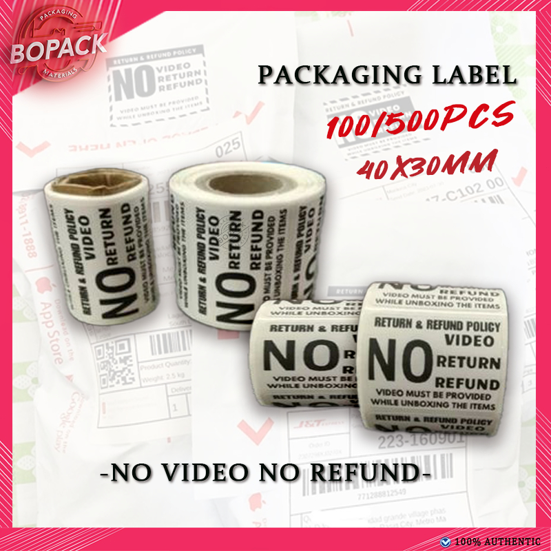 'NO VIDEO NO RETURN NO REFUND' Packaging Sticker Label(100/500 pcs ...