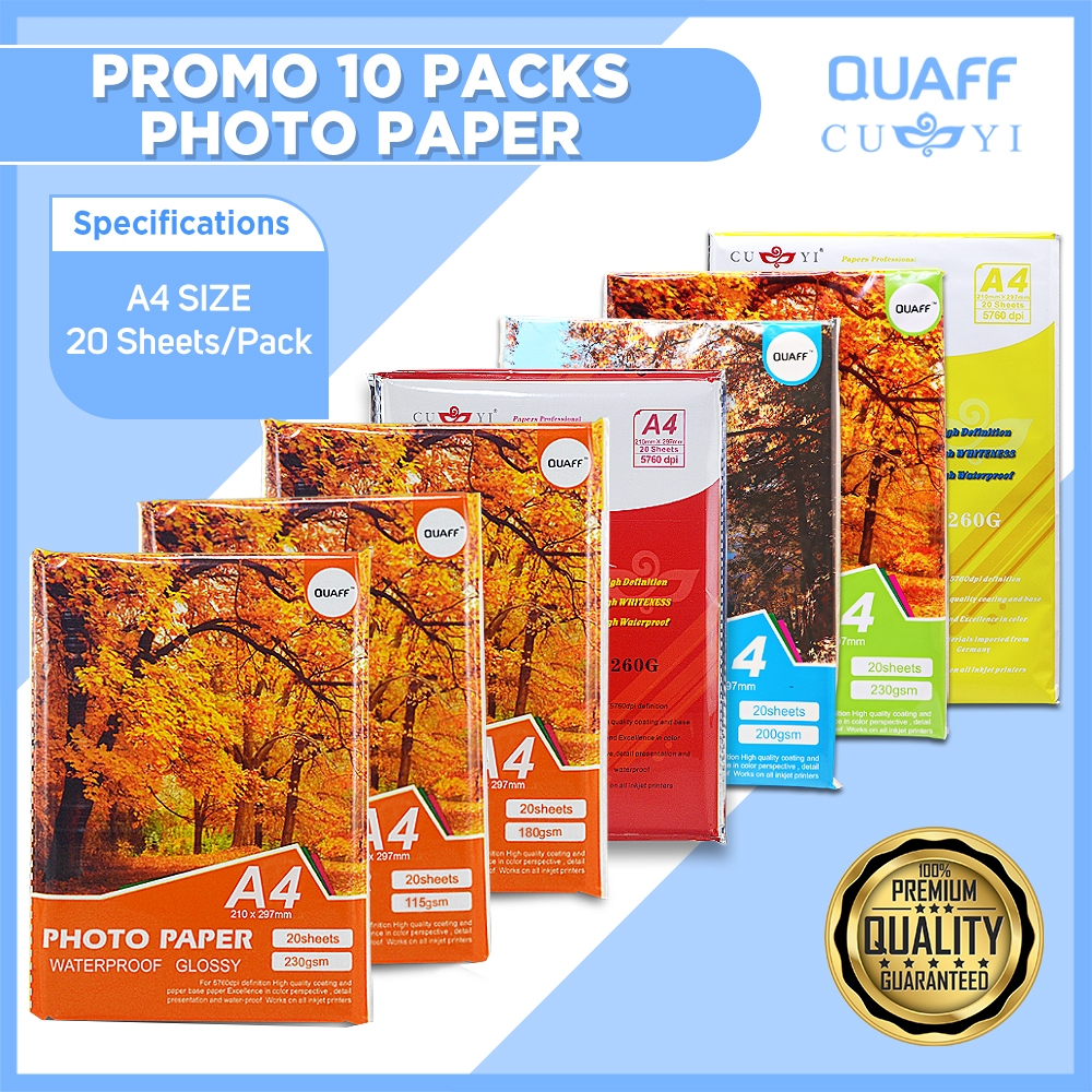 (PROMO 10-PACKS) QUAFF/CUYI Photo Paper RC Satin, RC Glossy, RC Woven ...