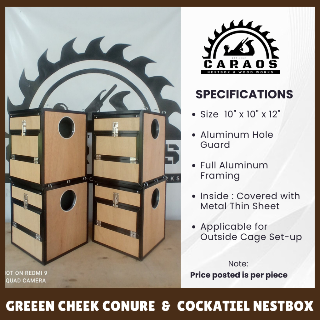 Green Cheek Conure & Cockatiel Nest Box by Caraos Nestbox & Wood Works ...
