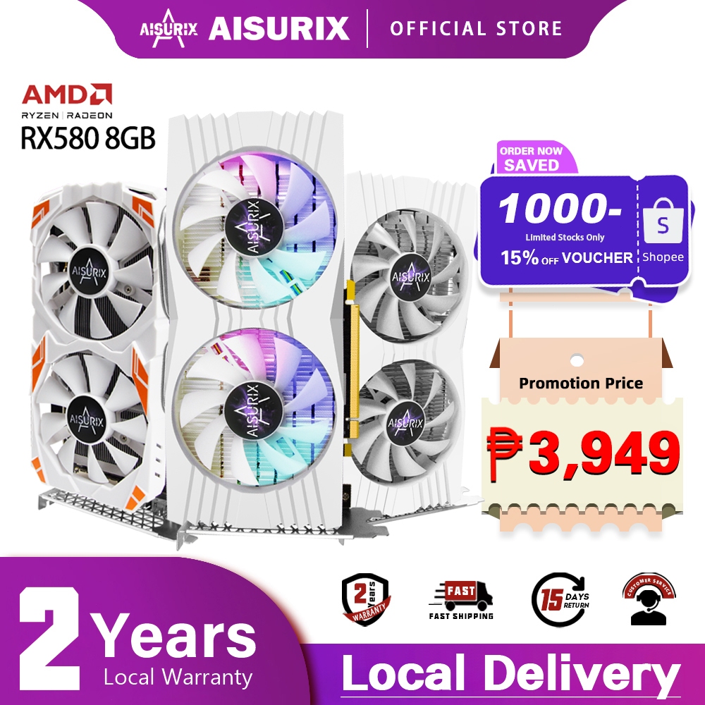 AISURIX AMD RX 580 8GB GDDR5 256Bit Graphics Card Dual Fans GPU Radeon ...