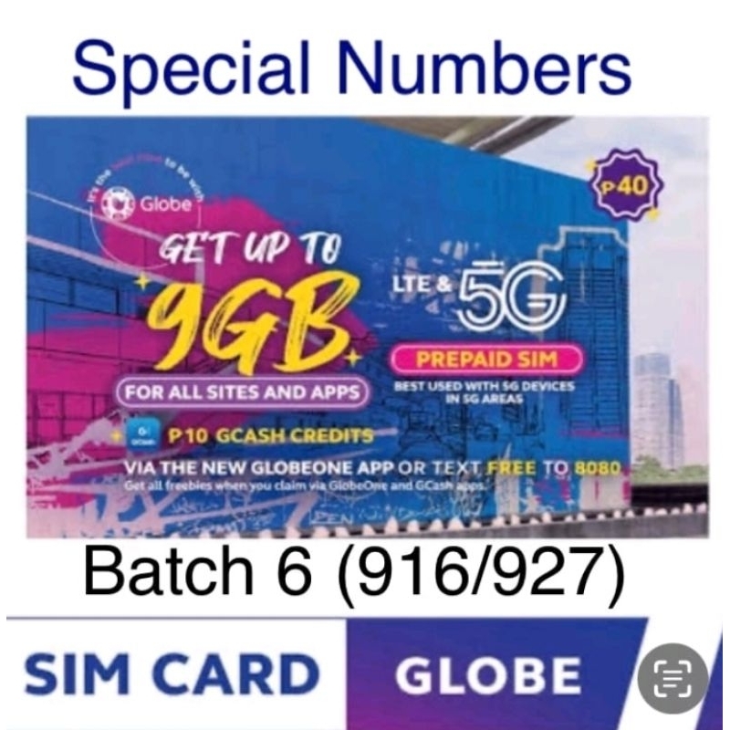 Globe Batch 6 (0916/927) Specia/Vanity/Easy to Memorize Number series ...