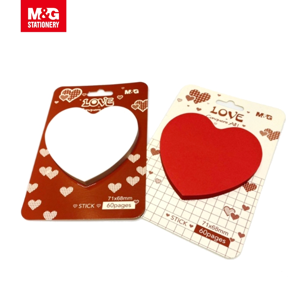 M&G Heart Shape Sticky Notes 60 Sheets 71 x 68mm Red/White (AS33V174 ...