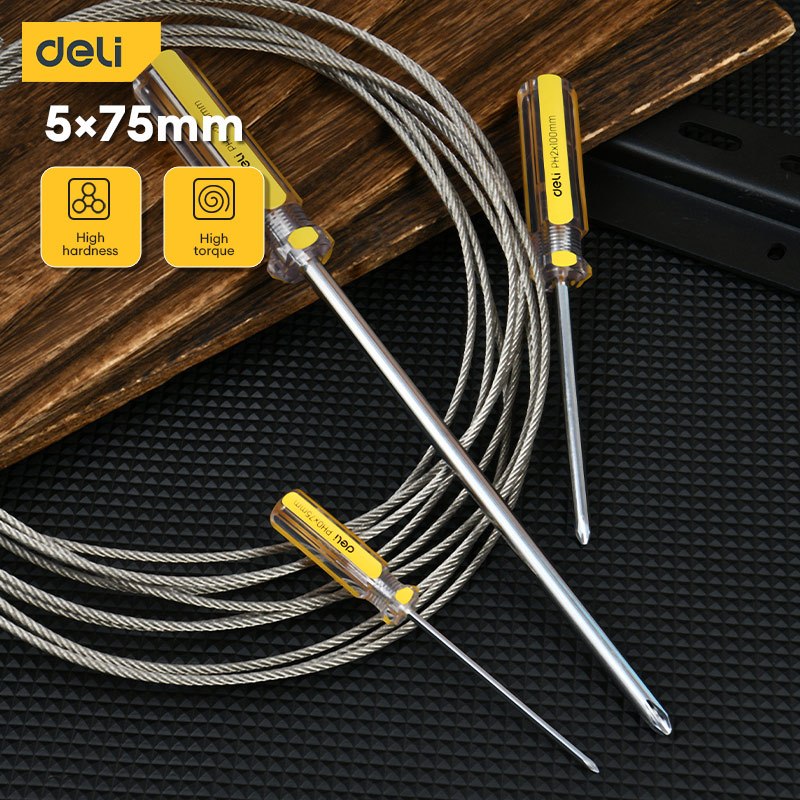 Deli Magnetic Pull Rod Flat Screw Driver Flat Screwdriver 75mm 100mm ...