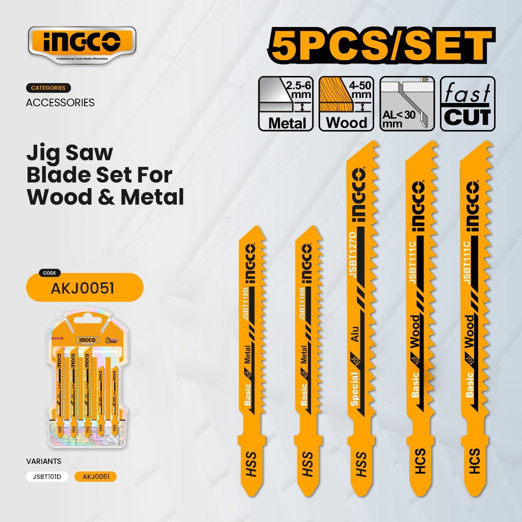 INGCO 5PCS/SET 74mm Jigsaw Blade Clean Cut Soft Cutting Blade for Wood ...