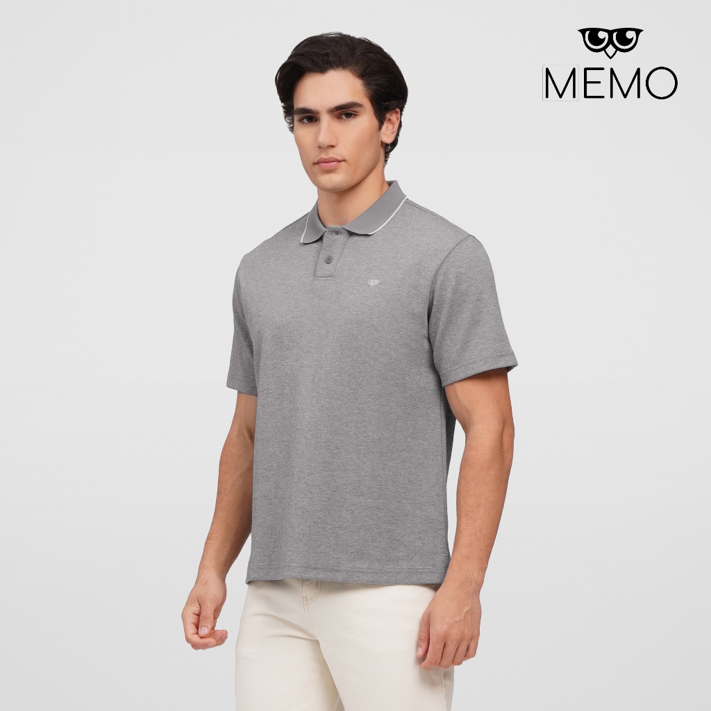 Memo Regular Fit Polo With Contrast Tipping For Men (Heather Gray ...