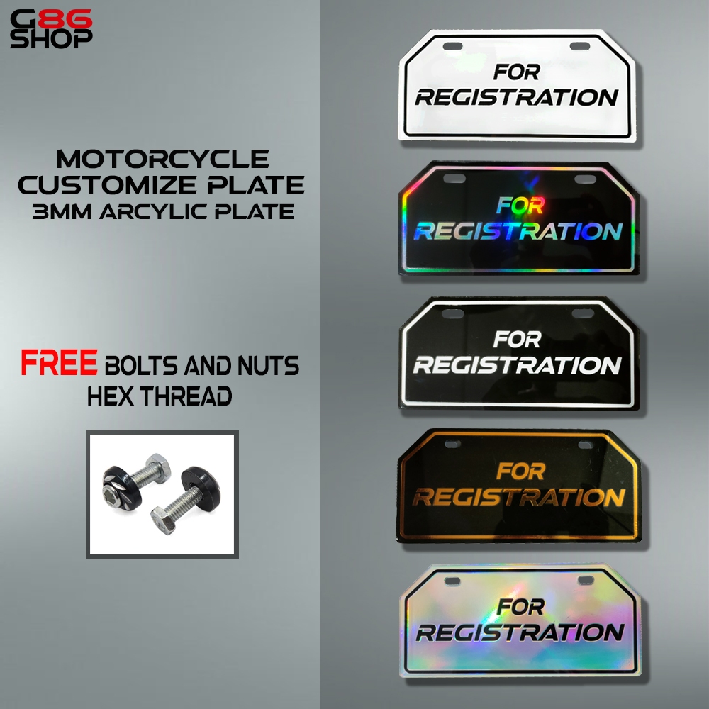 For Registration 3mm Acrylic Motorcycle Temporary Plate (FREE BOLTS AND ...