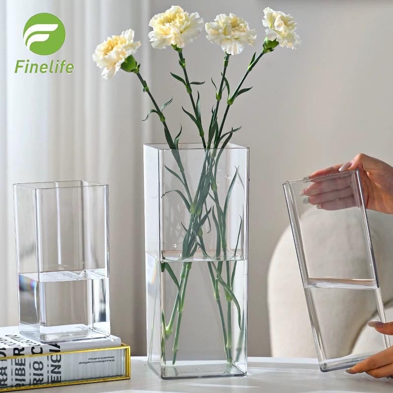 Finelife Transparent square vase straight tube flower decoration home ...