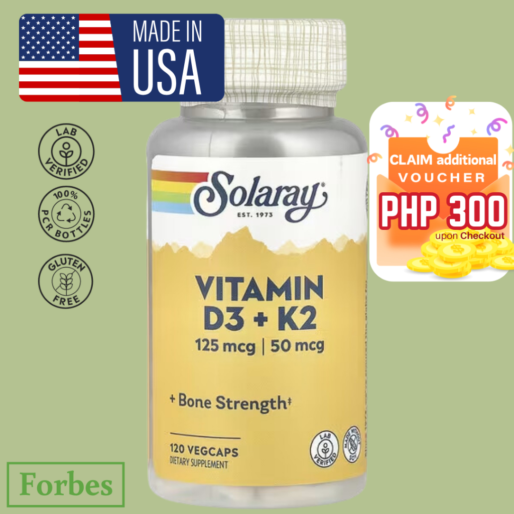 Solaray Vitamin D3 K2 60–120 VegCaps Bone Heart Immune Support with Natural MK7 Menaquinone - 7 ...