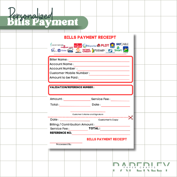 Bills Payment Receipt transaction slip personalized 80 sheets | Shopee ...