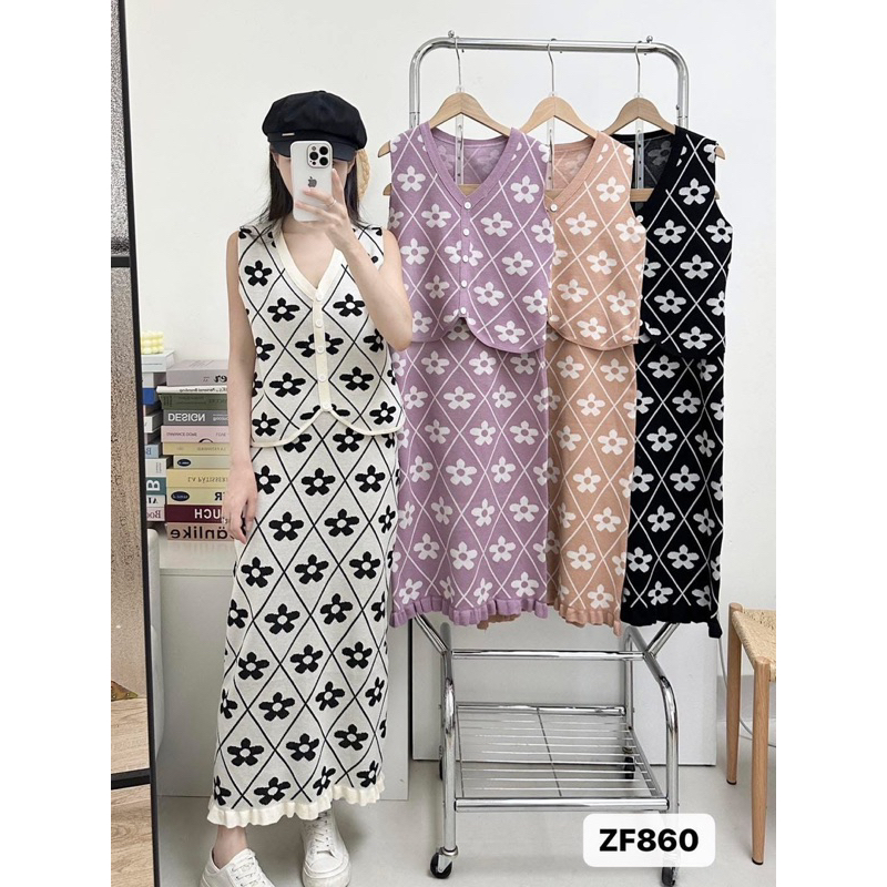 Zf860# soft knitted coords (top&skirt) | Shopee Philippines
