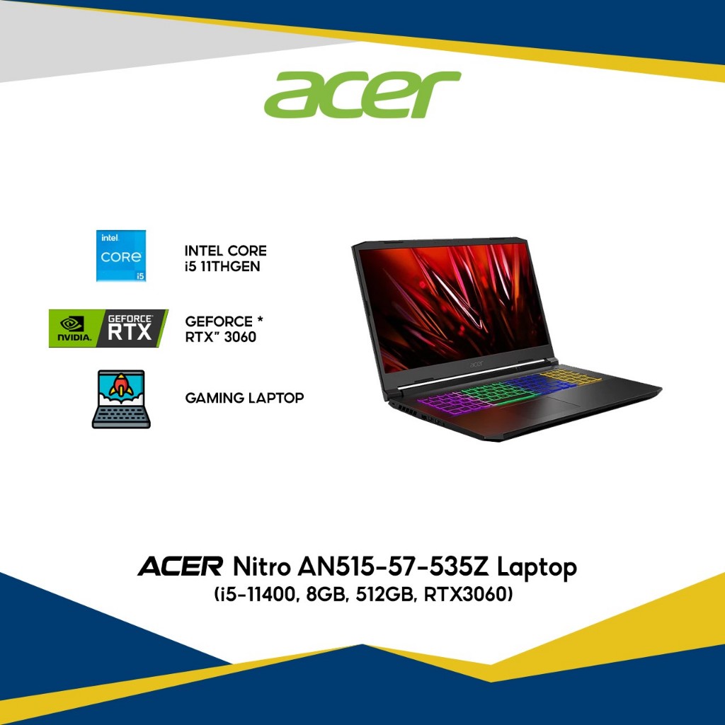Acer Nitro AN515-57-535Z Laptop , i5-11400, 8GB, 512GB, RTX3060 ...