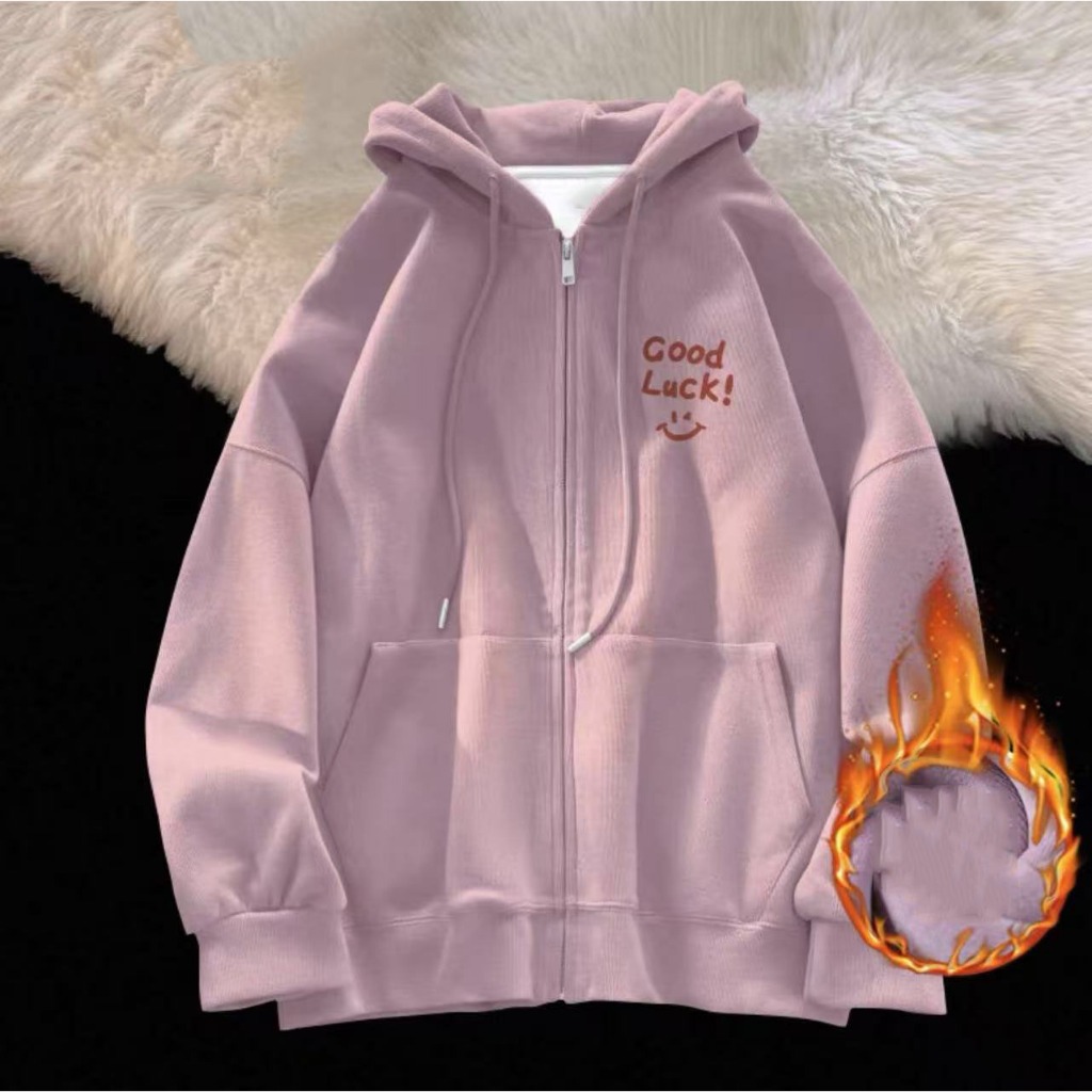 Korean trendy lucky smiley Zippered hooded jacket, cotton universal for ...