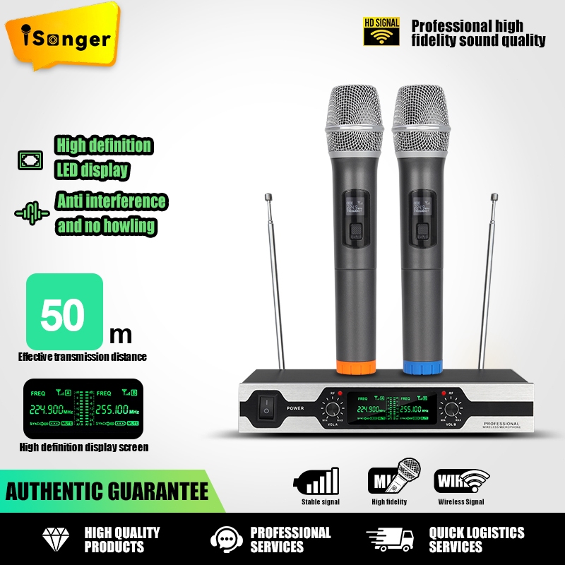 Professional Karaoke Dual Handheld Wireless Microphone System Dynamic ...