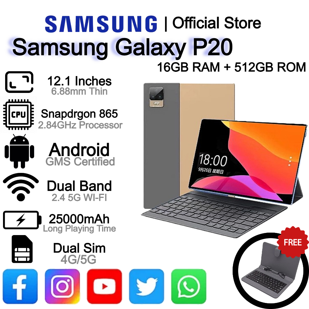 Samsung P20 5G Tablet, 12" Display, Ideal for Learning, 16GB+512GB. Perfect for Online Classes ...