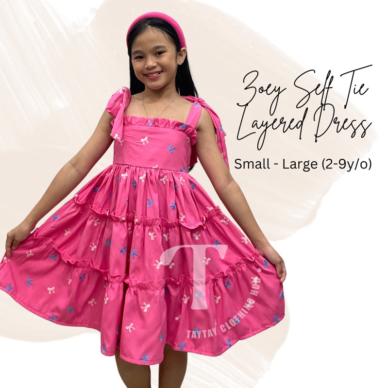Zoey S/M/L (2-9y/o) Self Tie Ribbon Layered Dress | Shopee Philippines