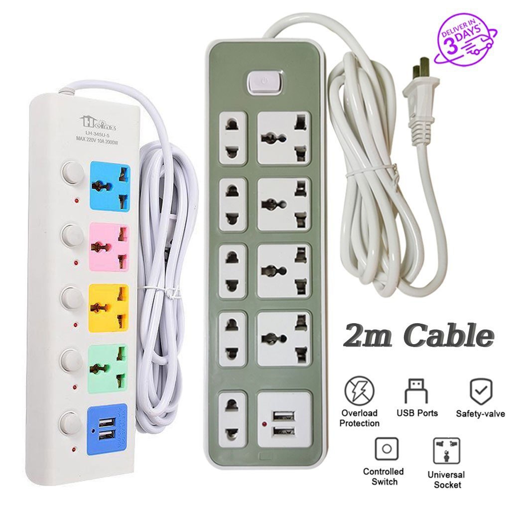 Extension Outlet Socket Plug with Switch Usb Cable Power Supply Power ...