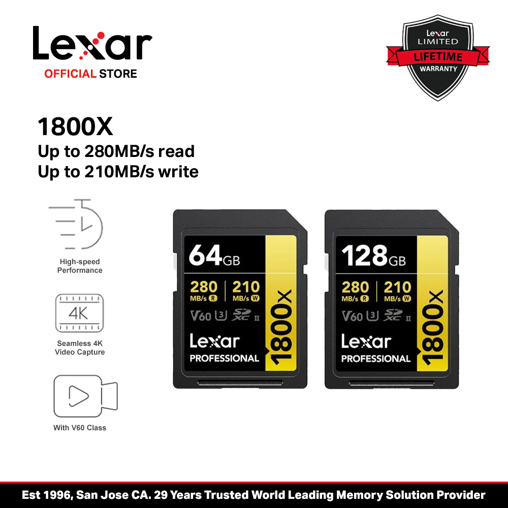 Lexar Professional 1800x 64GB/128GB SDXC UHS-II SD Card GOLD Series | Shopee Philippines