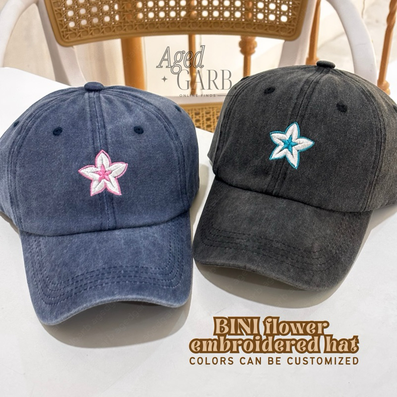 BINI Biniverse Embroidered Vintage Caps Denim Blue Acid Wash Hats ...