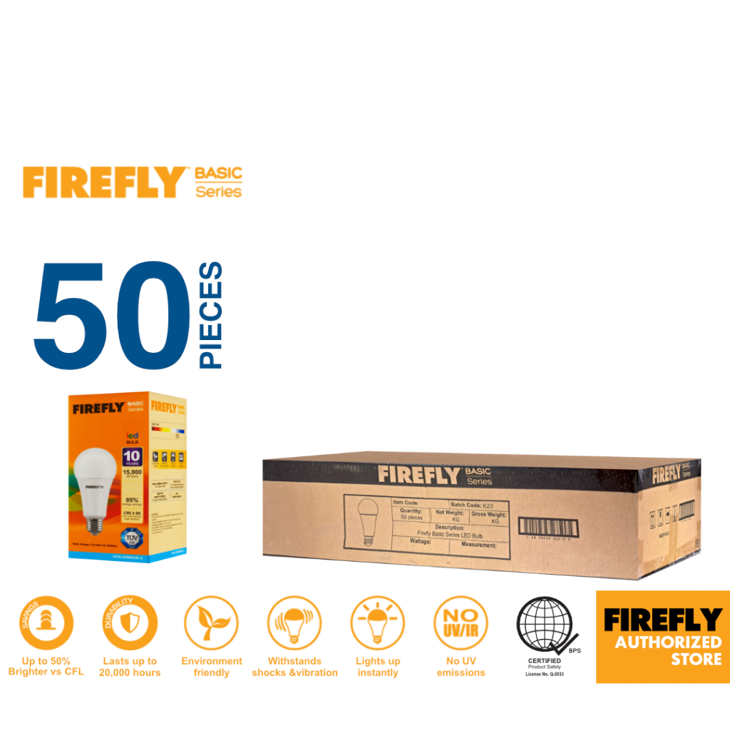 50pcs or 1 Box Firefly Basic Series LED Light Bulb Lamp | Shopee ...