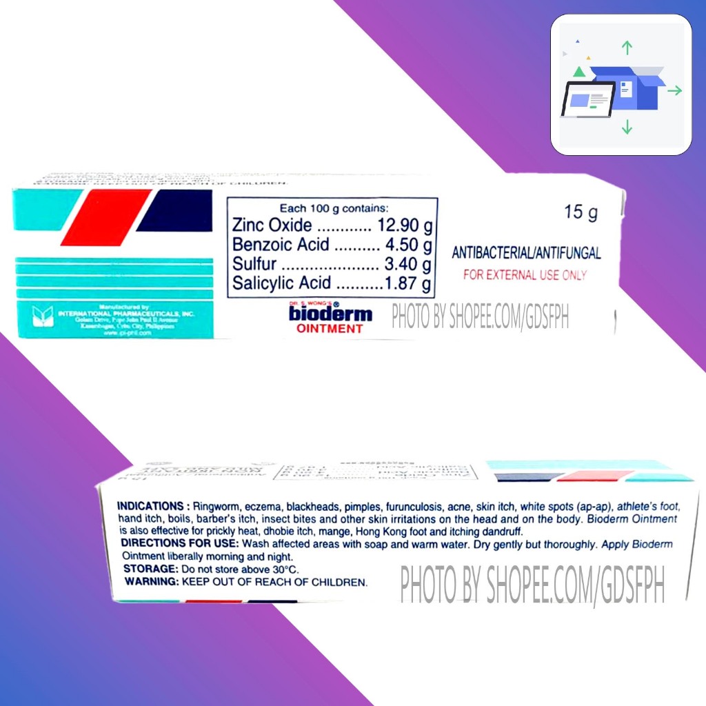 Bioderm 15g tube, with the ingredients: Benzoic Acid, Zinc Oxide ...