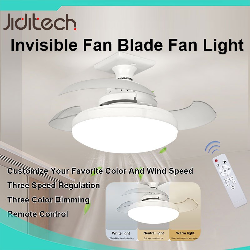 Jiditech E27 Ceiling Fan With Light Remote Control 3 Blade Retractable ...