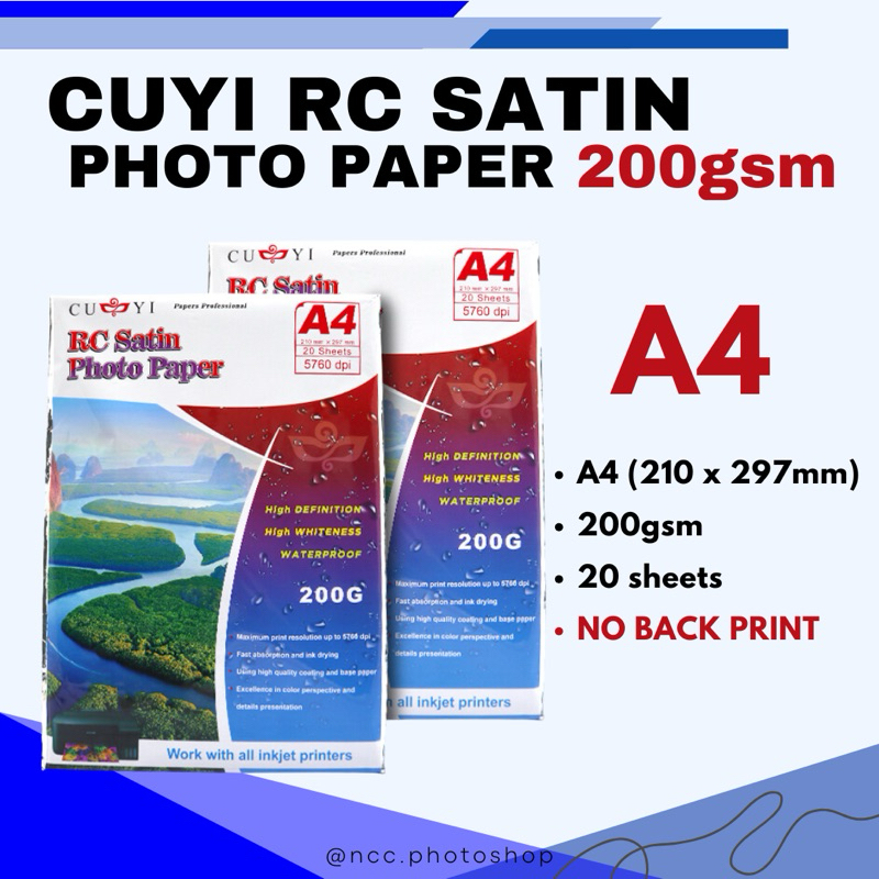 Cuyi RC Satin Photo Paper A4 200gsm | Shopee Philippines